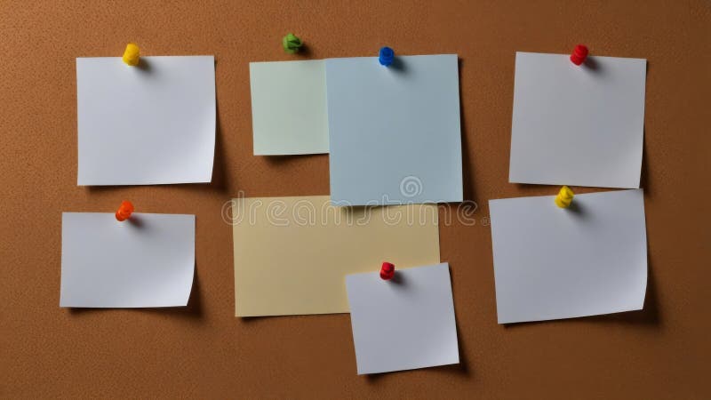 Corkboard with Blank Sticky Notes and Push Pins Stock Illustration ...