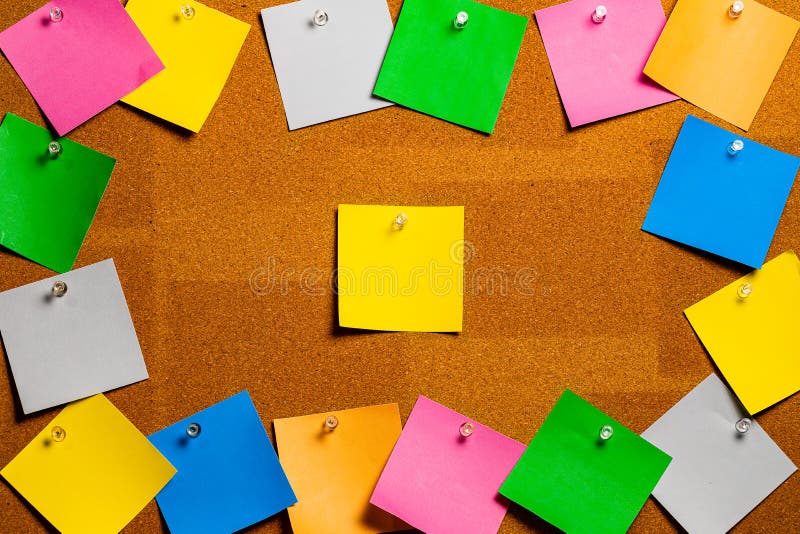 Corkboard/Bulletin Board with a Group of Various Colored Sticky Notes ...