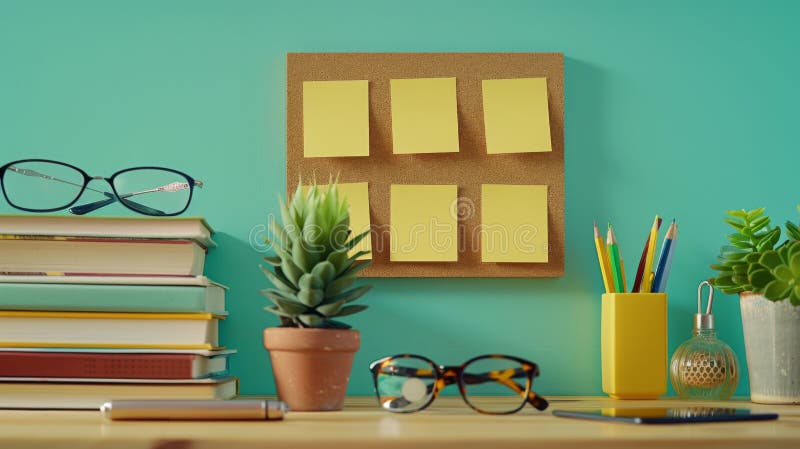 Corkboard with Sticky Notes on Desk. AI Generated Stock Image - Image ...