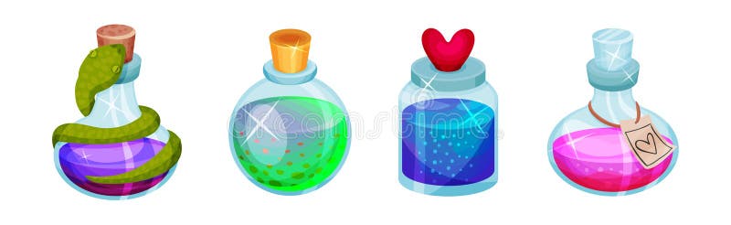 Corked Glass Jars with Magic Liquid Potion Vector Set Stock Vector ...