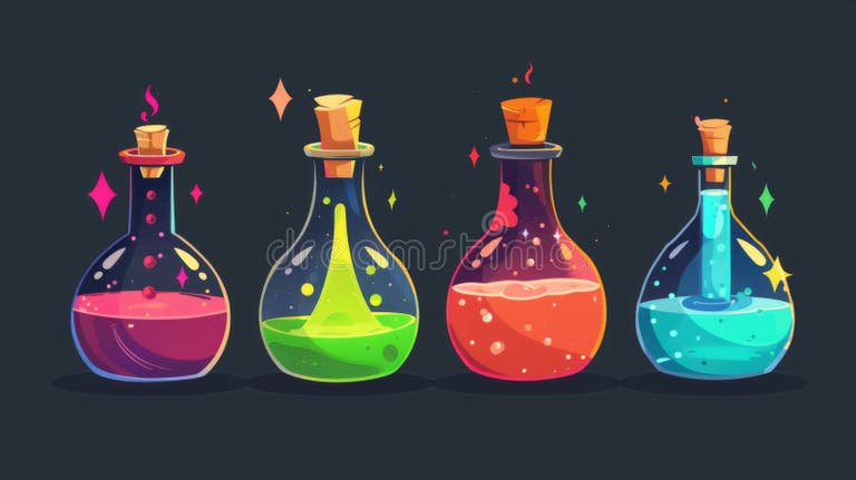 With Corks and Liquid Potions of Different Colors, this Cartoon Set ...