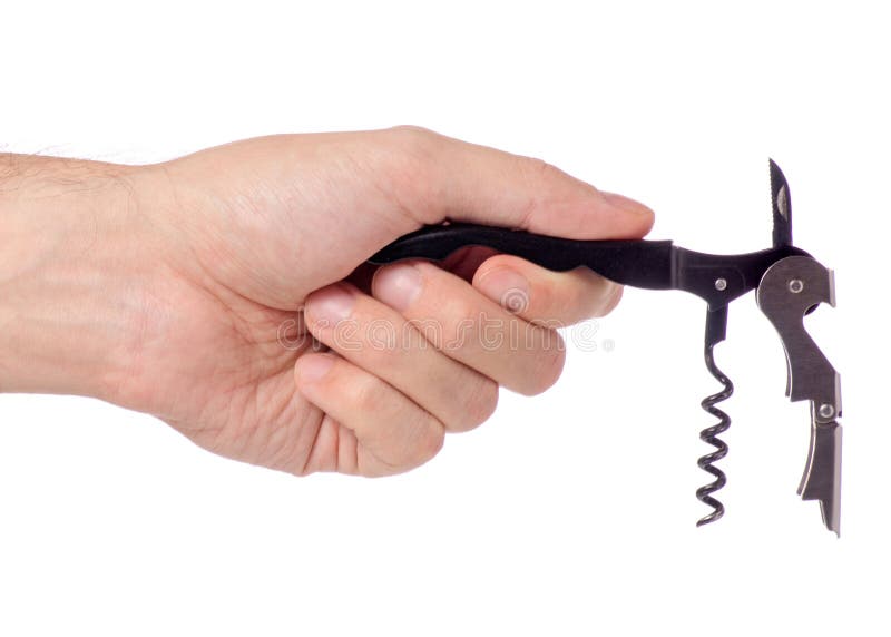 Corkscrew in hand stock photo. Image of penknife, celebration - 108734046