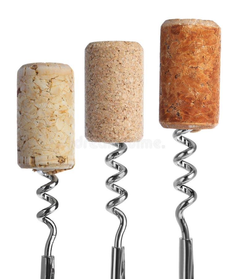 Corkscrews with Wine Corks on White Background Stock Image - Image of ...