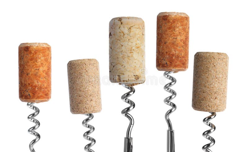 Corkscrews with Wine Corks on White Background Stock Image - Image of ...