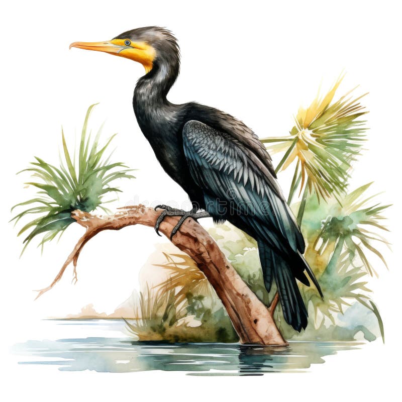 Cormorant, Bird Illustration. Watercolor Style Stock Photo ...