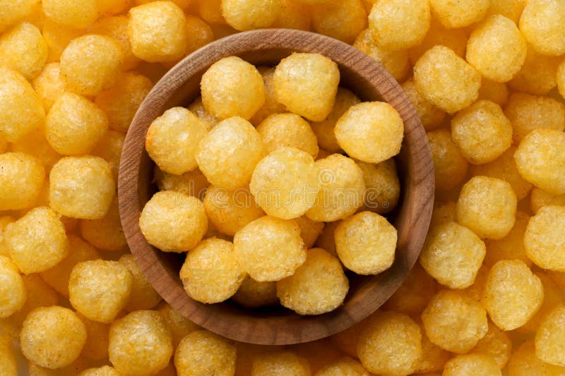 Corn Balls in a Wooden Plate Background. Top View Stock Image - Image ...