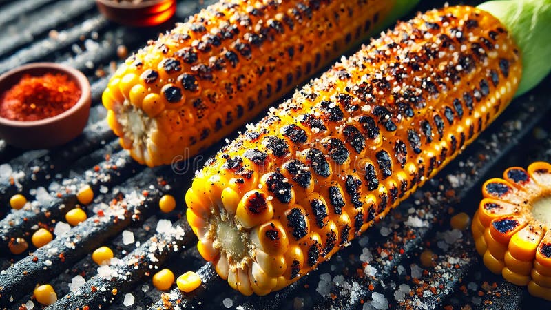 Corn on a Barbecue, with Char Marks and Seasoning Stock Illustration ...
