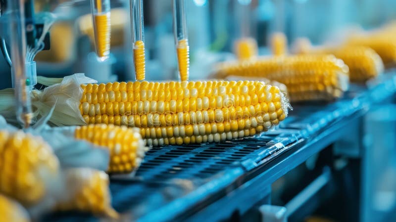 Corn Being Processed in an Automated Food Production Facility Stock ...