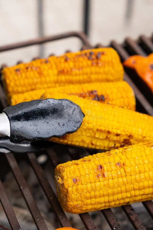 Corn and Bell Peppers are Cooked on the Grill Stock Image - Image of ...