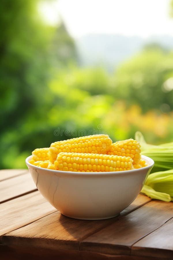 Corn in a Bowl Against the Backdrop of the Garden. Selective Focus ...