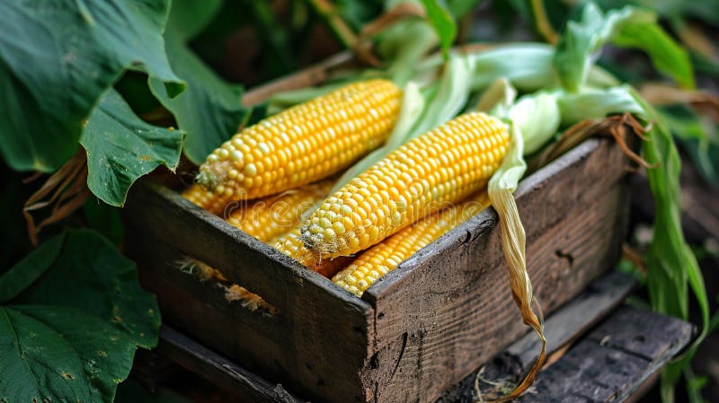 Corn in a Box in the Garden. Selective Focus Stock Image - Image of ...