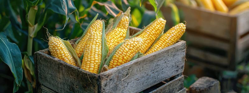 Corn in a Box. Selective Focus Stock Photo - Image of agriculture, food ...