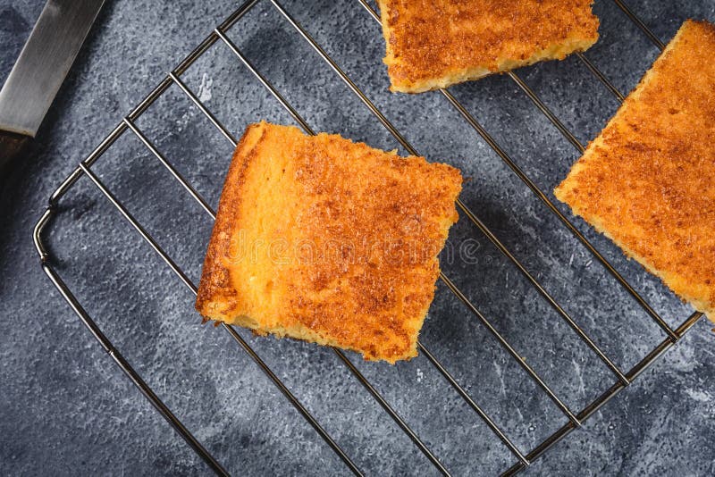 Corn Bread Squares Slices on Dark Rustic Background Stock Photo - Image ...