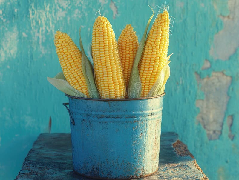 Corn Bucket on Wooden Table Stock Image - Image of corn, agriculture ...