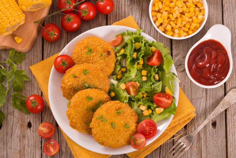 Corn burgers. stock image. Image of lettuce, maize, kernel - 125563073