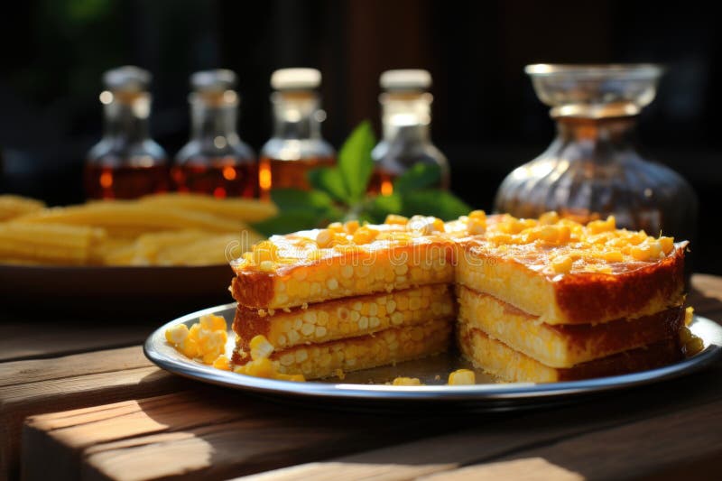 Corn Cake without Rustic Wood Slice and Fabric with Corn, Slice in ...