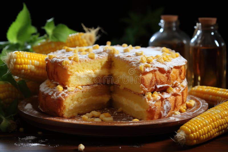 Corn Cake without Rustic Wood Slice and Fabric with Corn, Slice in ...