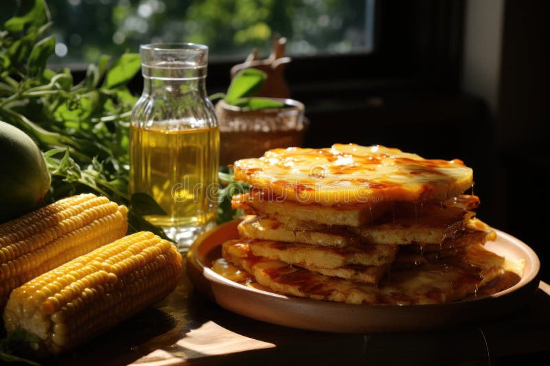 Corn Cake without Rustic Wood Slice and Fabric with Corn, Slice in ...