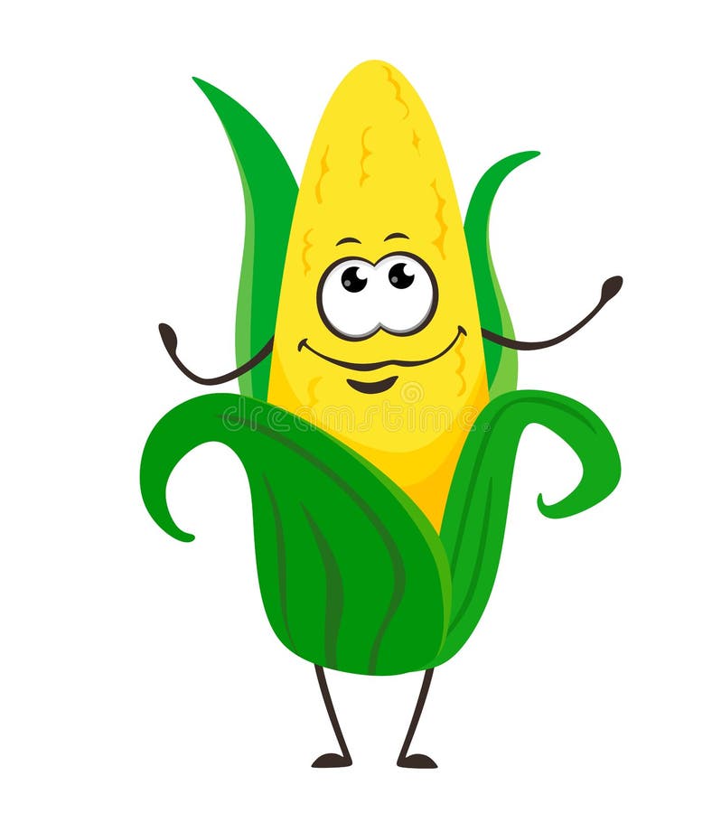 Corn. Cute Funny Corn in Cartoon Kawai Style. Vector Isolate on White ...