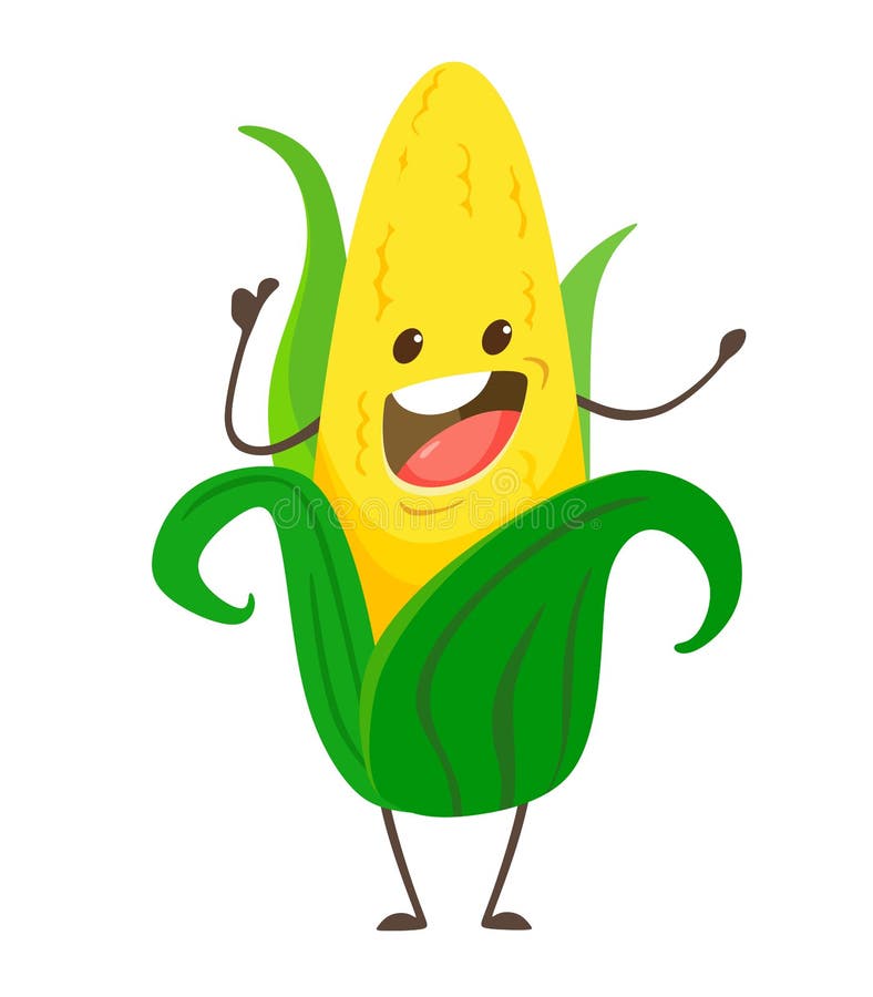 Corn. Cute Funny Corn in Cartoon Kawai Style. Vector Isolate on White ...