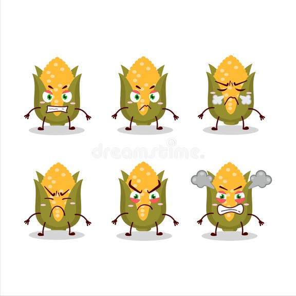 Corn Cartoon Character with Various Angry Expressions Stock Vector ...
