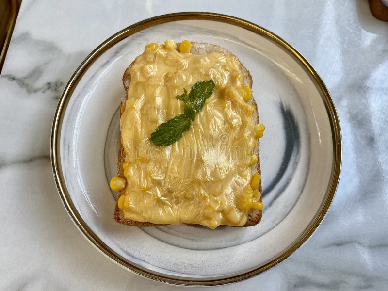 Toast with corn cheese stock photo. Image of menu, bake - 286033182