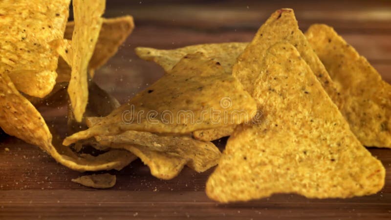 Corn Chips Fall on the Board. Filmed on a High-speed Camera at 1000 Fps ...