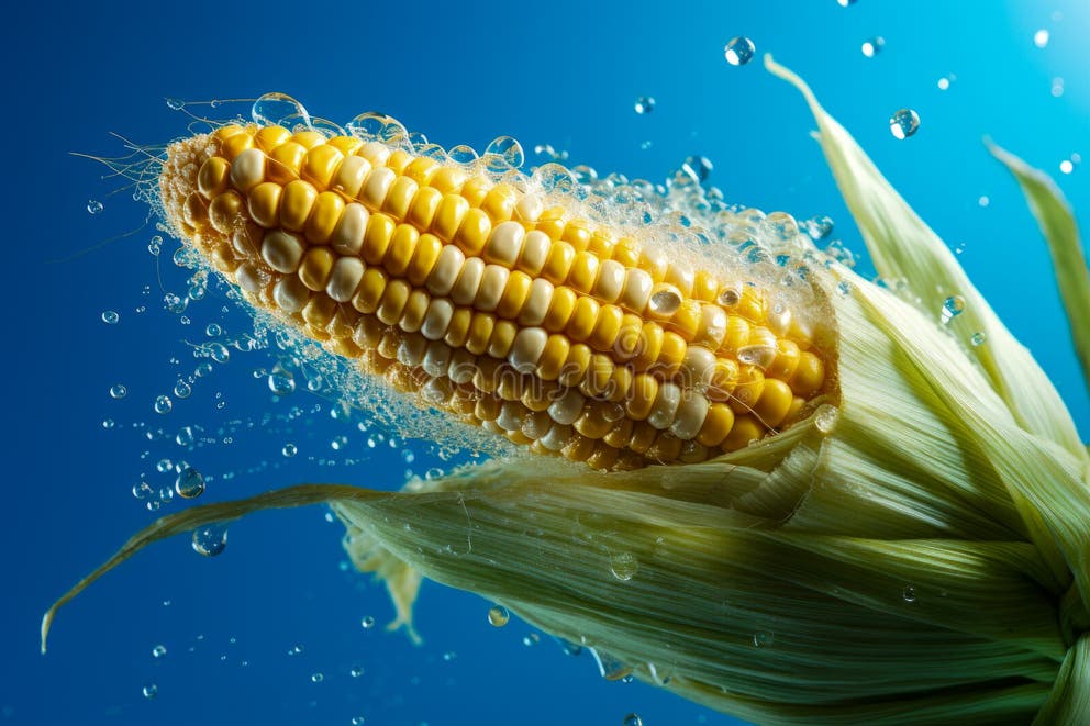 Corn Cob is Being Dropped into Water by Jet. Generative AI Stock Photo ...