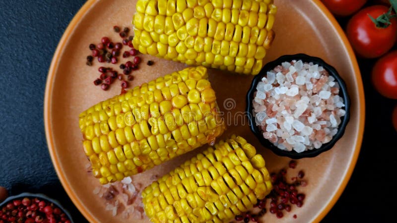 Corn Cob Cooked in Chunks, Vegetables, Healthy Vegetarian Food. Boiled ...