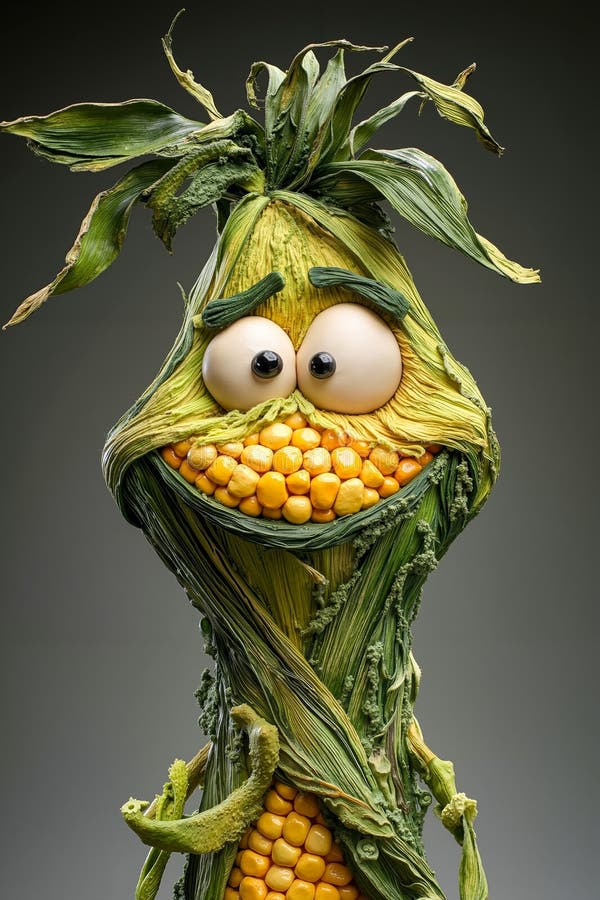 A Corn Cob with a Face Made Out of Corn Kernels Stock Image - Image of ...