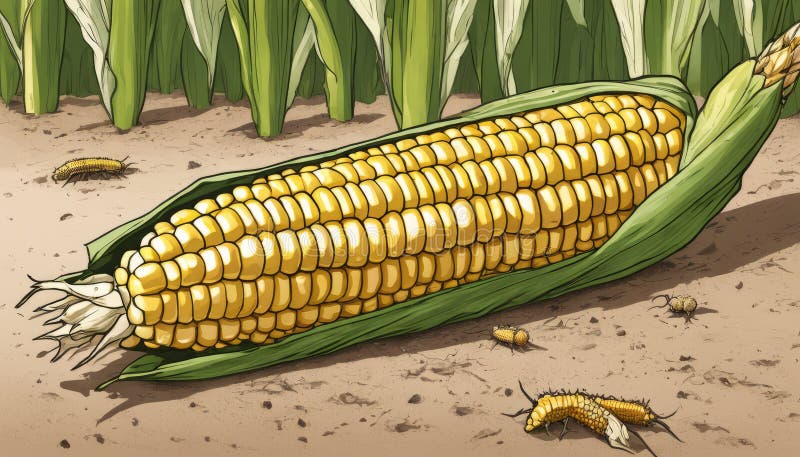 A Corn Cob with a Few Kernels Missing Stock Illustration - Illustration ...