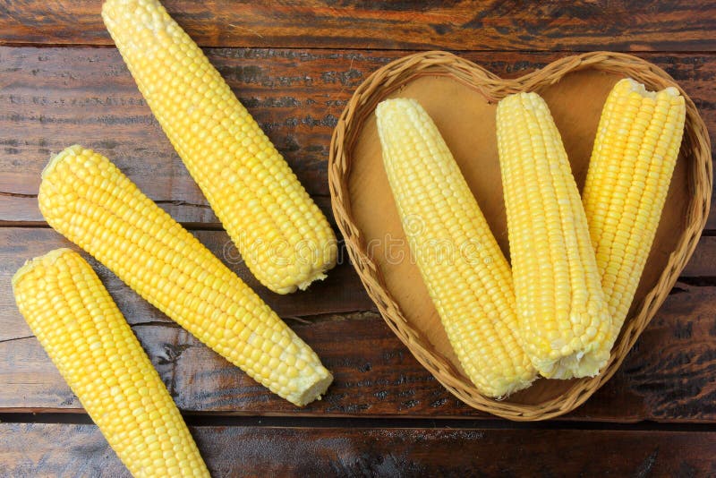 Corn Cob, Fresh, Harvested from Plantation Inside Basket with Heart ...
