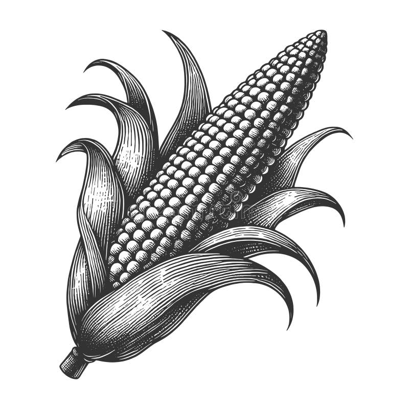 Engraved Corn Cob Illustration Vector Illustration Stock Vector ...