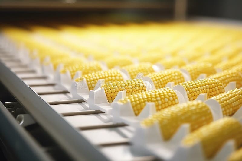 Corn Cob on the Production Line in the Food Industry Stock Illustration ...