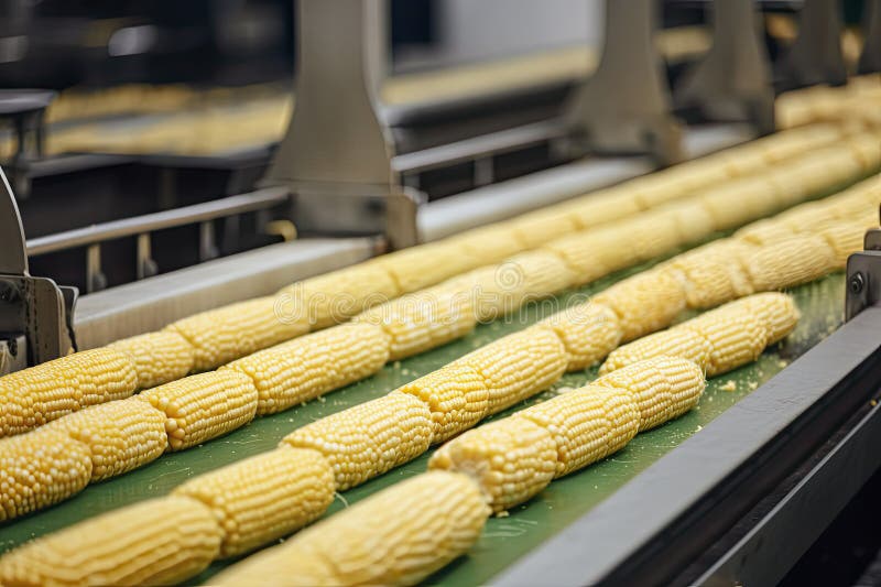Corn Cob on Production Line in a Food Industry Stock Illustration ...