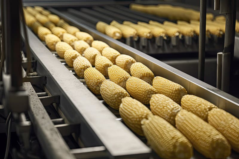 Corn Cob on Production Line in a Food Industry Stock Illustration ...