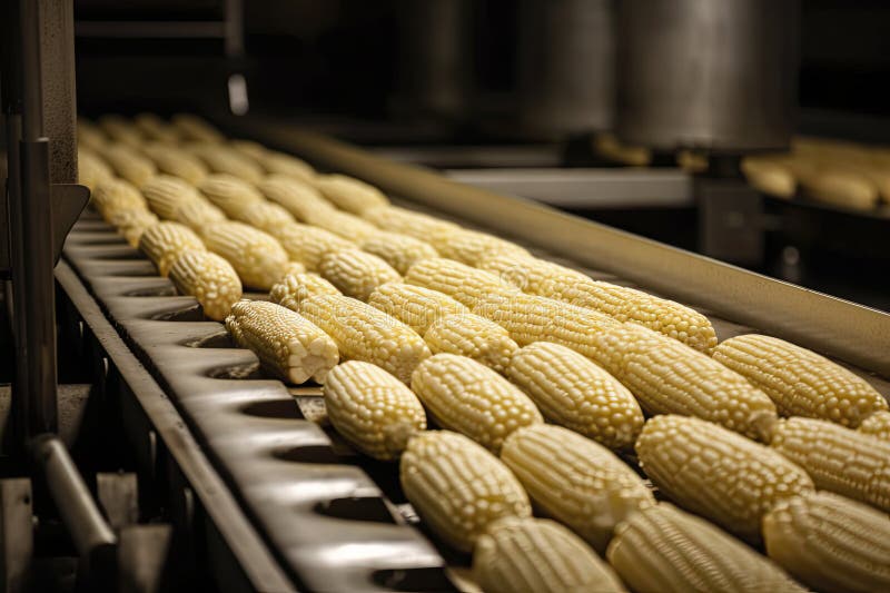 Corn Cob on Production Line in a Food Industry Stock Photo - Image of ...