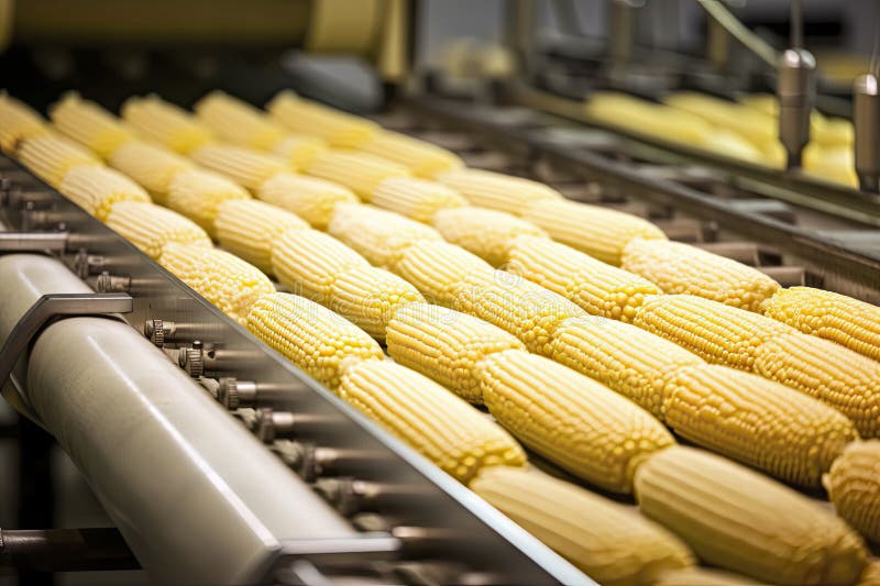 Corn Cob on Production Line in a Food Industry Stock Illustration ...