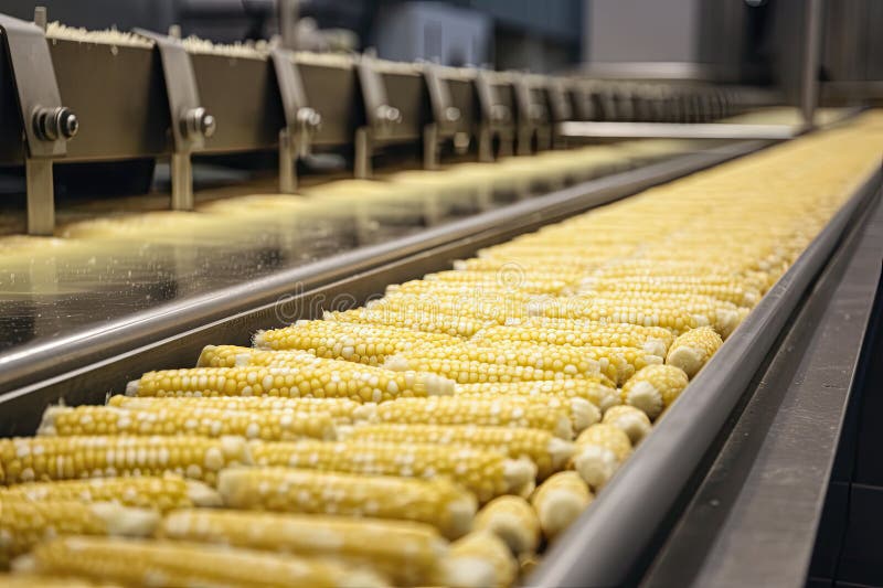 Corn Cob on Production Line in a Food Industry Stock Illustration ...