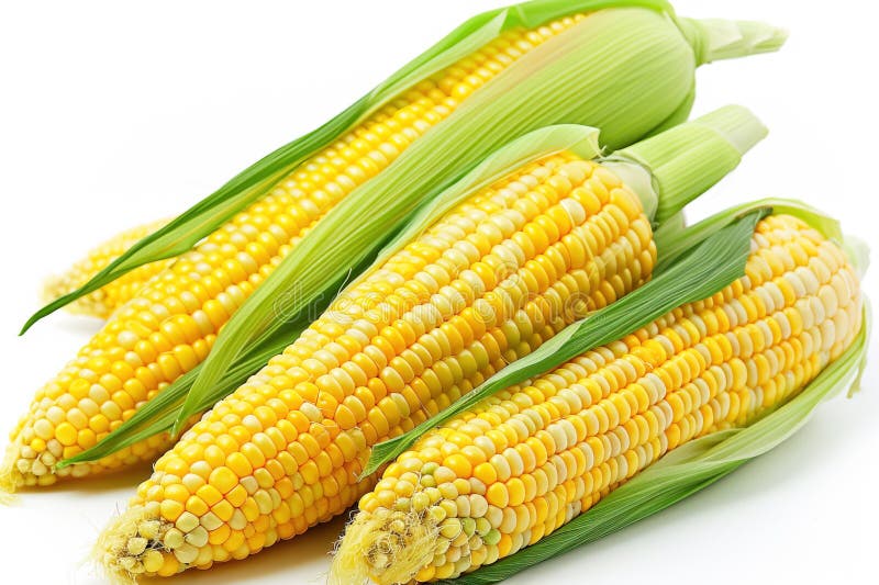Corn Cob Raw with Grains Fresh, White Background Isolate. Sweet Natural ...
