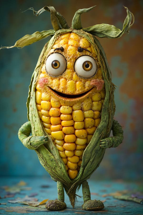 A Corn Cob with a Smiley Face and Big Eyes Stock Photo - Image of ...