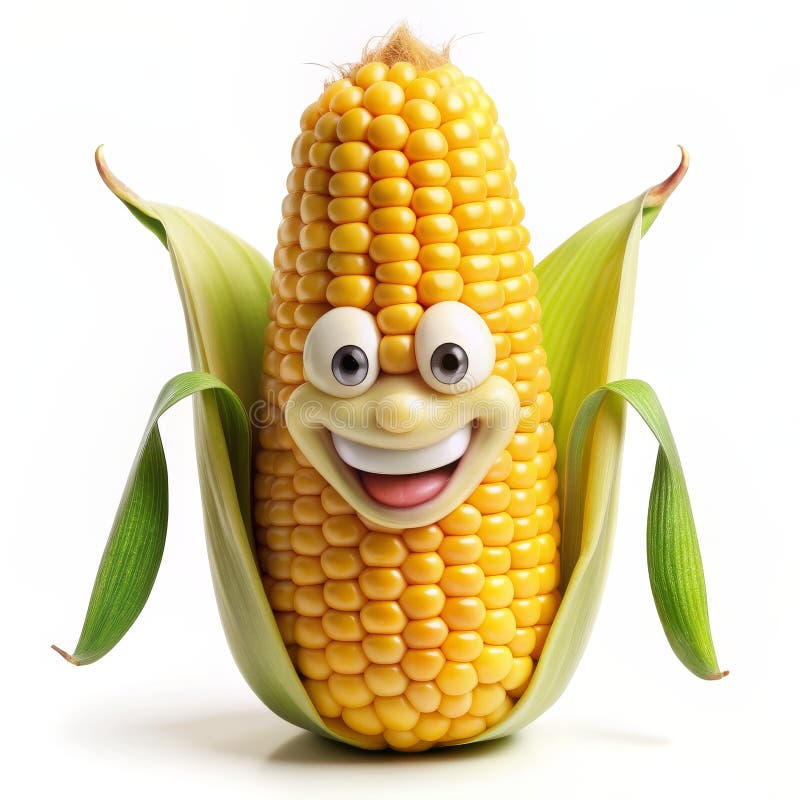 Corn on the Cob with a Smiley Face - 3D Rendered Illustration of a Corn ...
