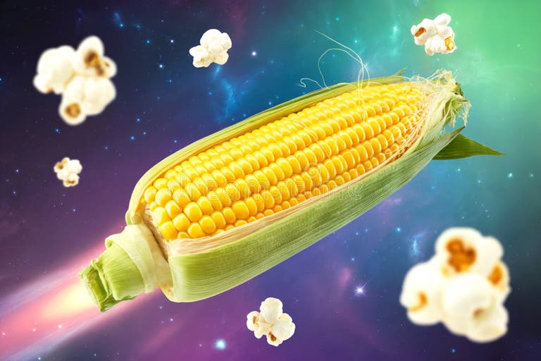 Corn Cob Spaceship Blasting through a Colorful Nebula with Popcorn ...