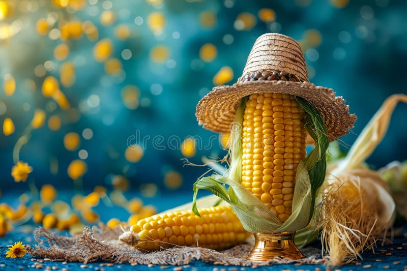 A Corn Cob with a Straw Hat on Top of it. Generative AI Stock Photo ...