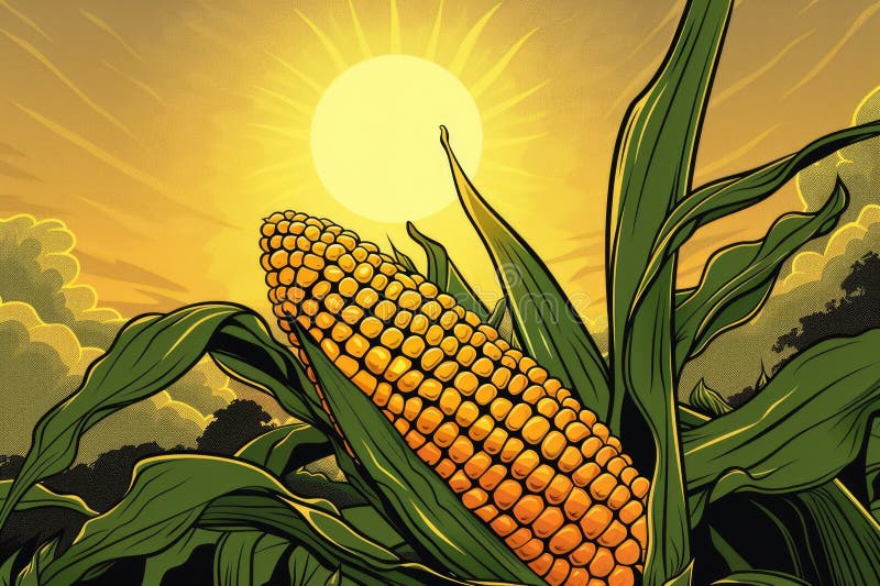A Corn Cob in a Sunlit Field, Perfect for Agricultural Designs Stock ...