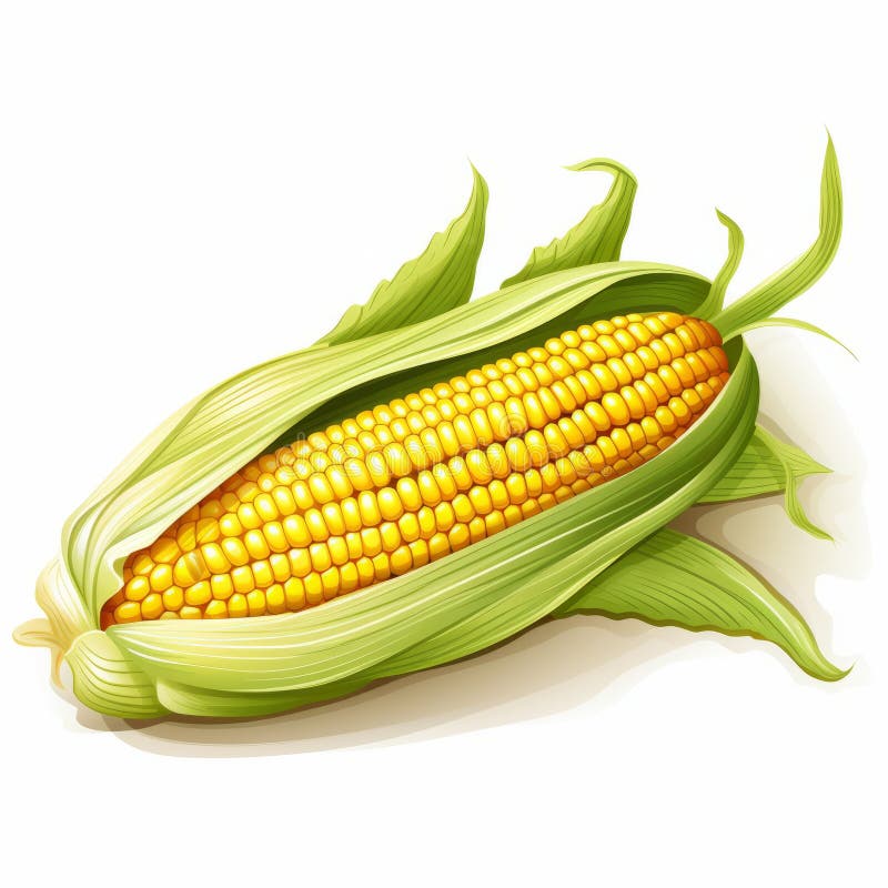 Detailed Vector Illustration of Corn Cob with Green Leaves Stock ...