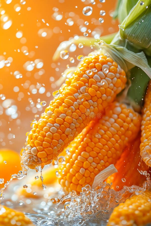 Corn on the Cob with Water Splashing. Generative AI Stock Image - Image ...