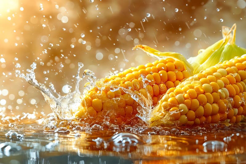 Corn on the Cob with Water Splashing. Generative AI Stock Photo - Image ...