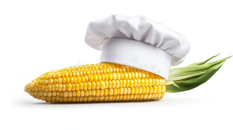 Corn Cob Wearing a Chef S Hat on a White Background, Symbolizing ...