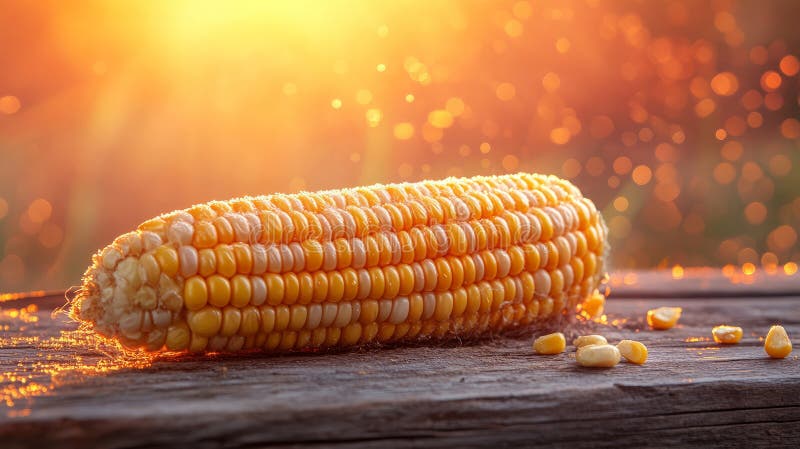 Corn Cob on Wooden Table at Golden Sunset Stock Image - Image of rural ...